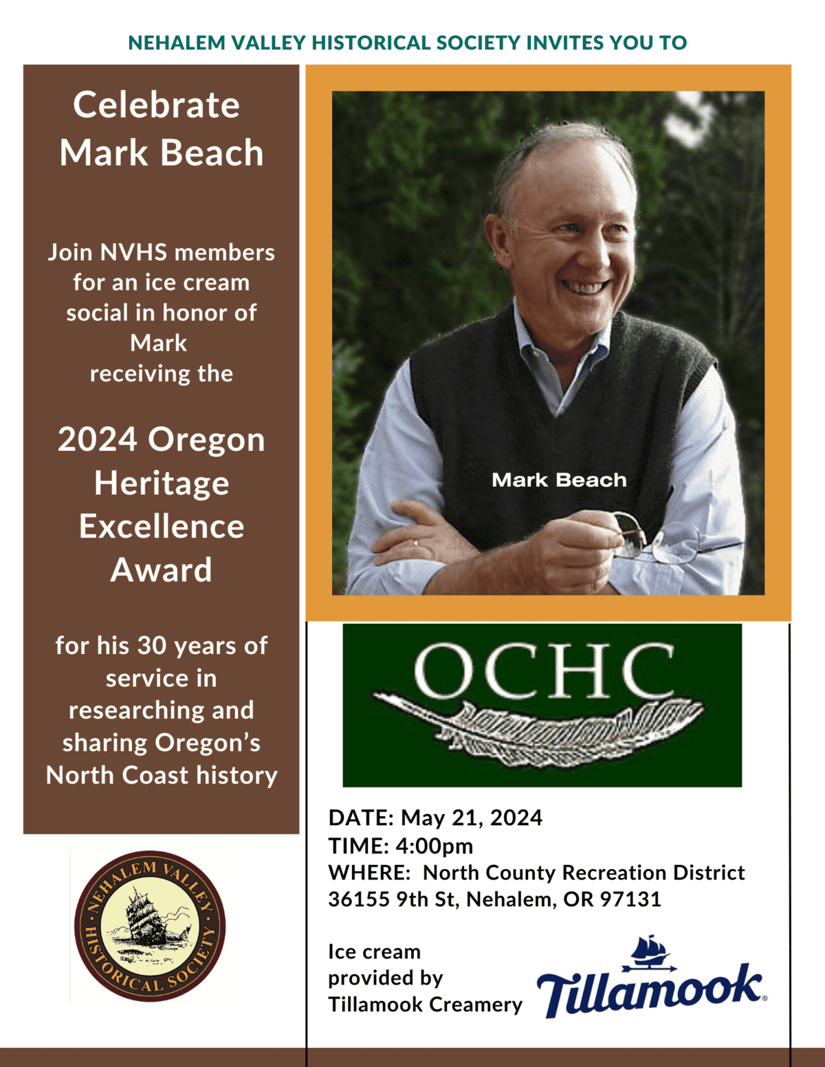 Nehalem Valley Historical Society Celebrates Mark Beach, Recipient of ...