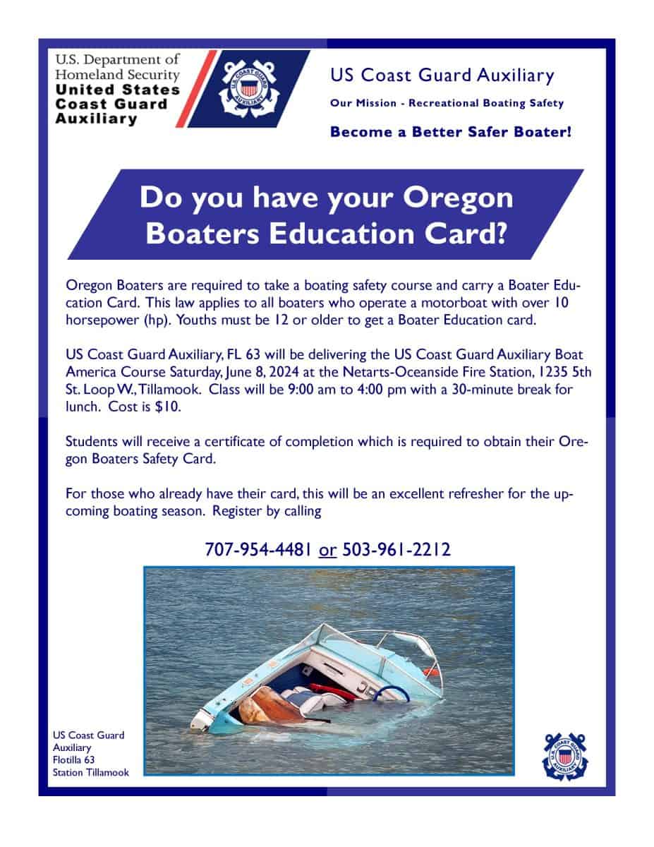 US Coast Guard Auxiliary Boat America Class Scheduled in Netarts June ...