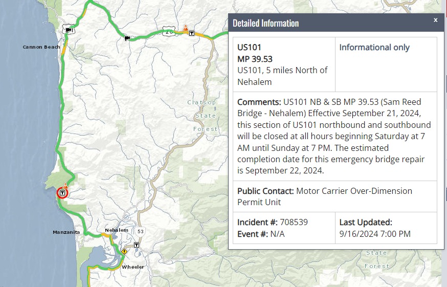 OREGON DEPT. OF TRANSPORTATION (ODOT): FULL CLOSURE OF HIGHWAY 101 AT ...